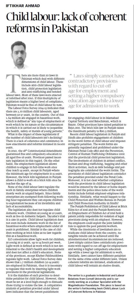 Child labour: lack of coherent reforms in Pakistan - CLR